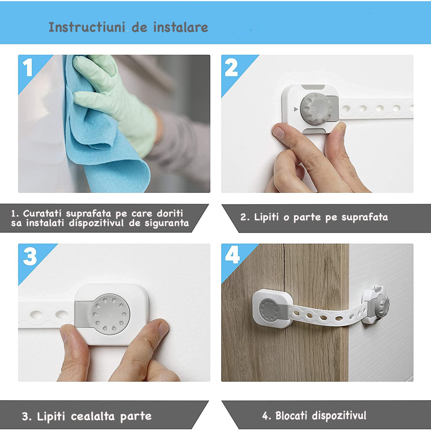 Set 6 Sigurante Usi Copii, WowStep®, Blocheaza Sertare, Frigider, Congelator, Ajustabile pe ...