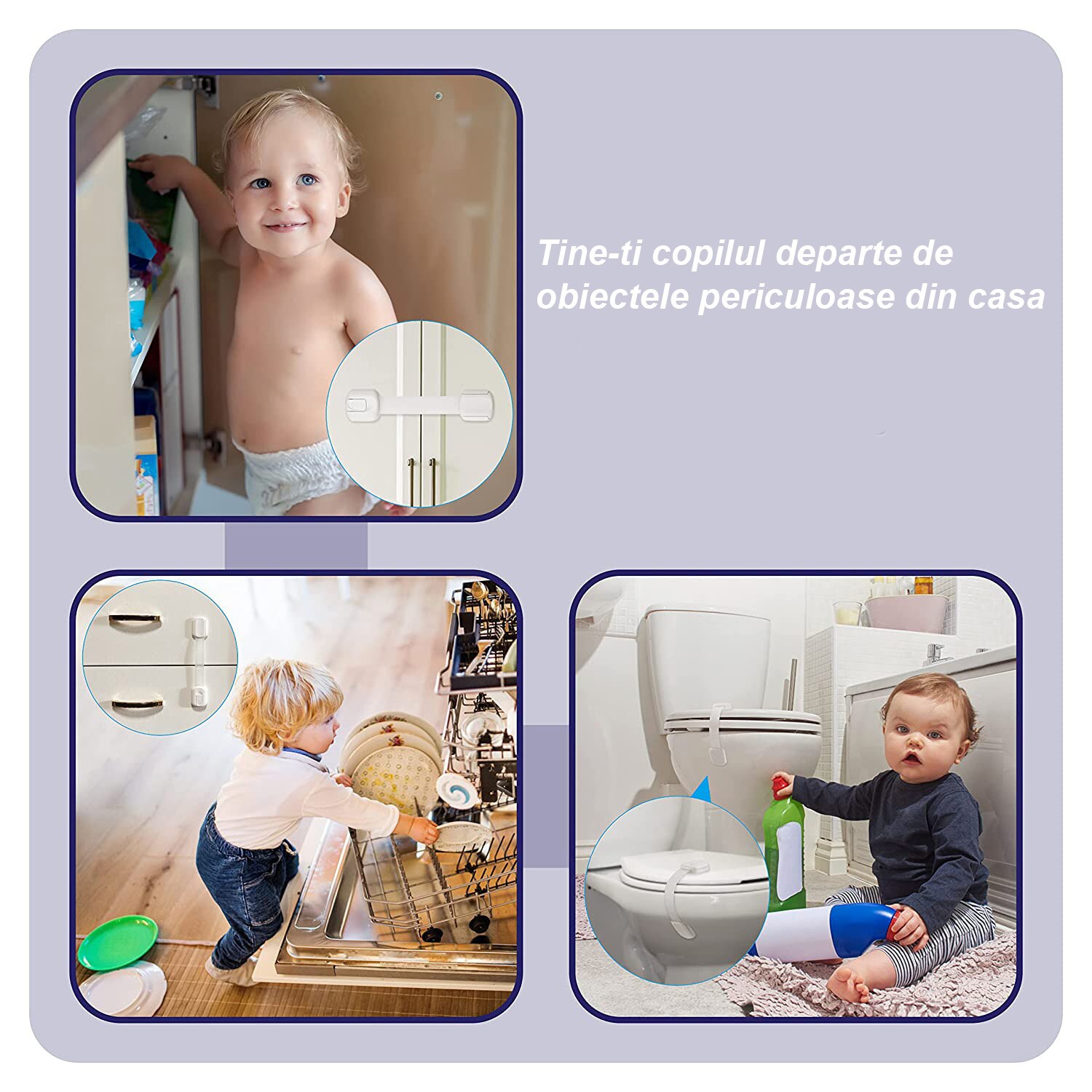 Set 6 Sigurante Usi Copii, WowStep®, Blocheaza Sertare, Frigider, Congelator, Ajustabile pe ...