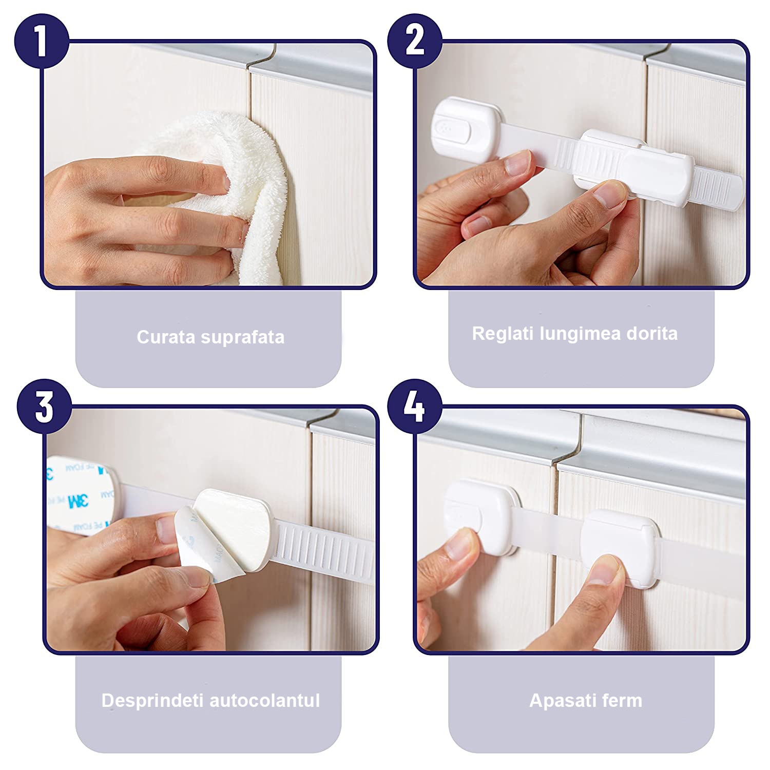 Set 6 Sigurante Usi Copii, WowStep®, Blocheaza Sertare, Frigider, Congelator, Ajustabile pe ...