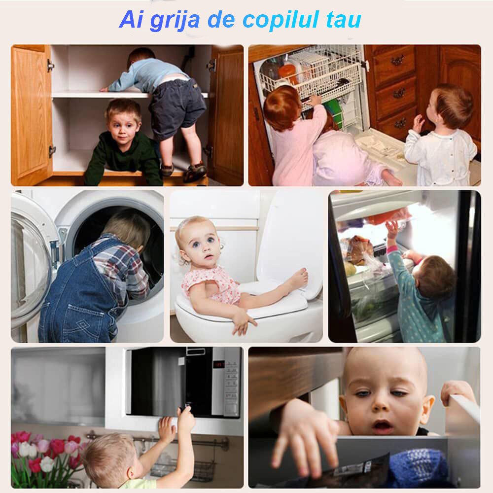 Set 6 Sigurante Usi Copii, WowStep®, Blocheaza Sertare, Frigider, Congelator, Ajustabile pe ...