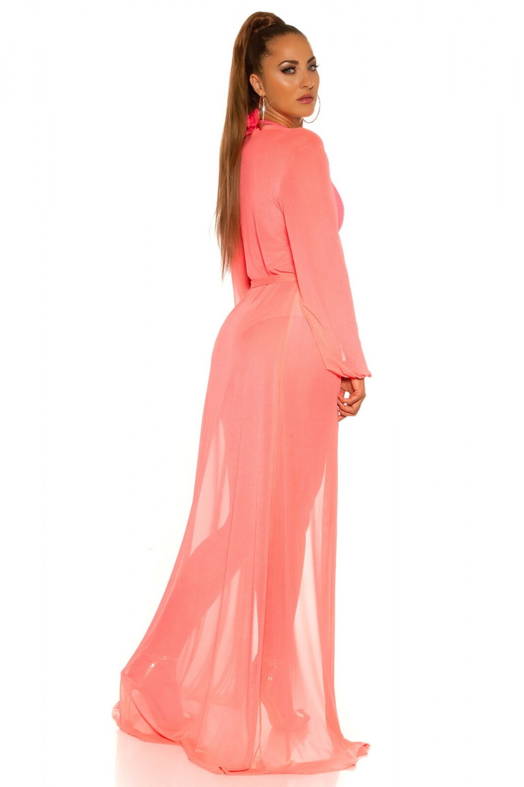 Rochie pareo de plaja dama, maneci lungi, roz, marime universala - eMAG.ro