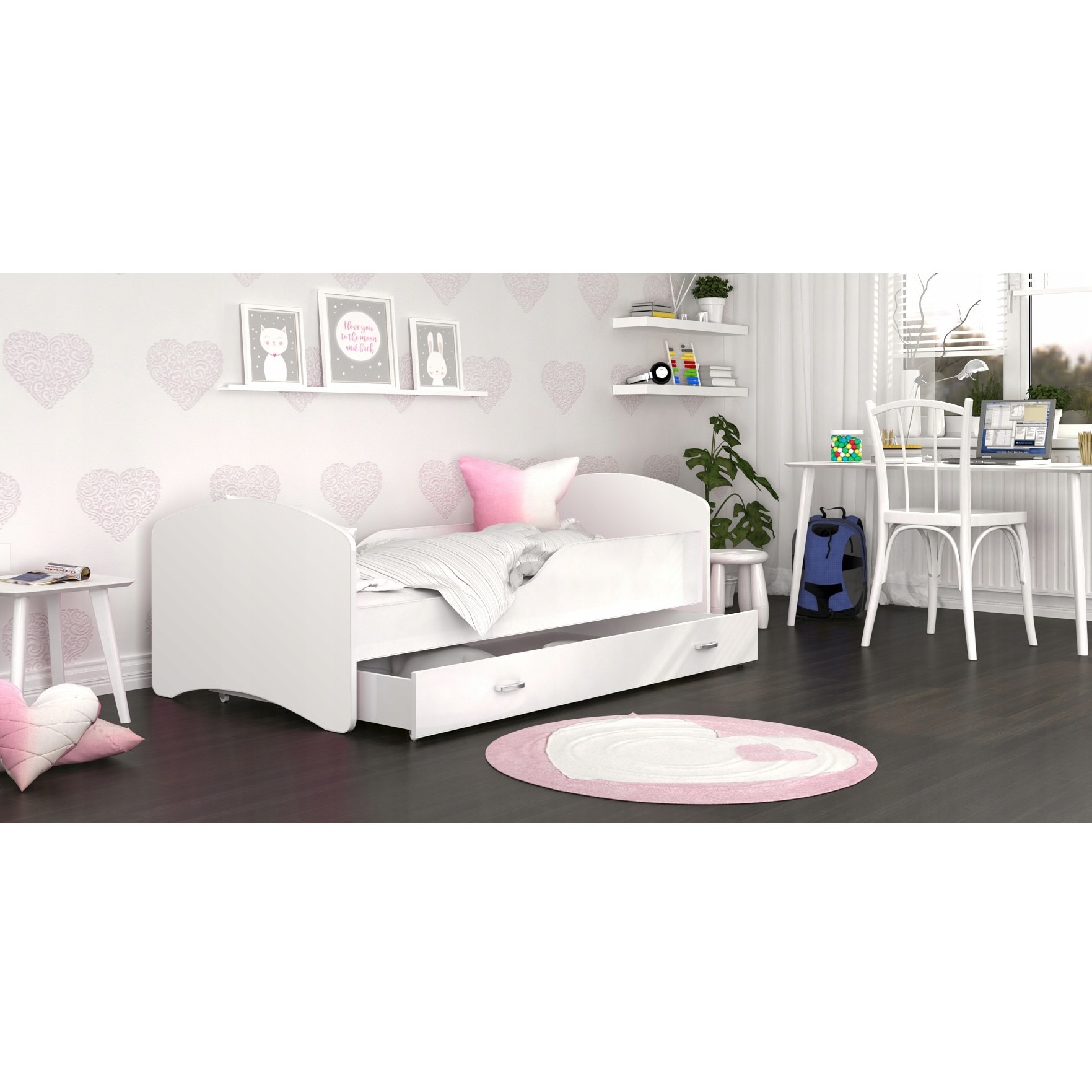 Pat pentru copii, Eurotel, Igor, 180x80 cm, Alb, Saltea inclusa - eMAG.ro