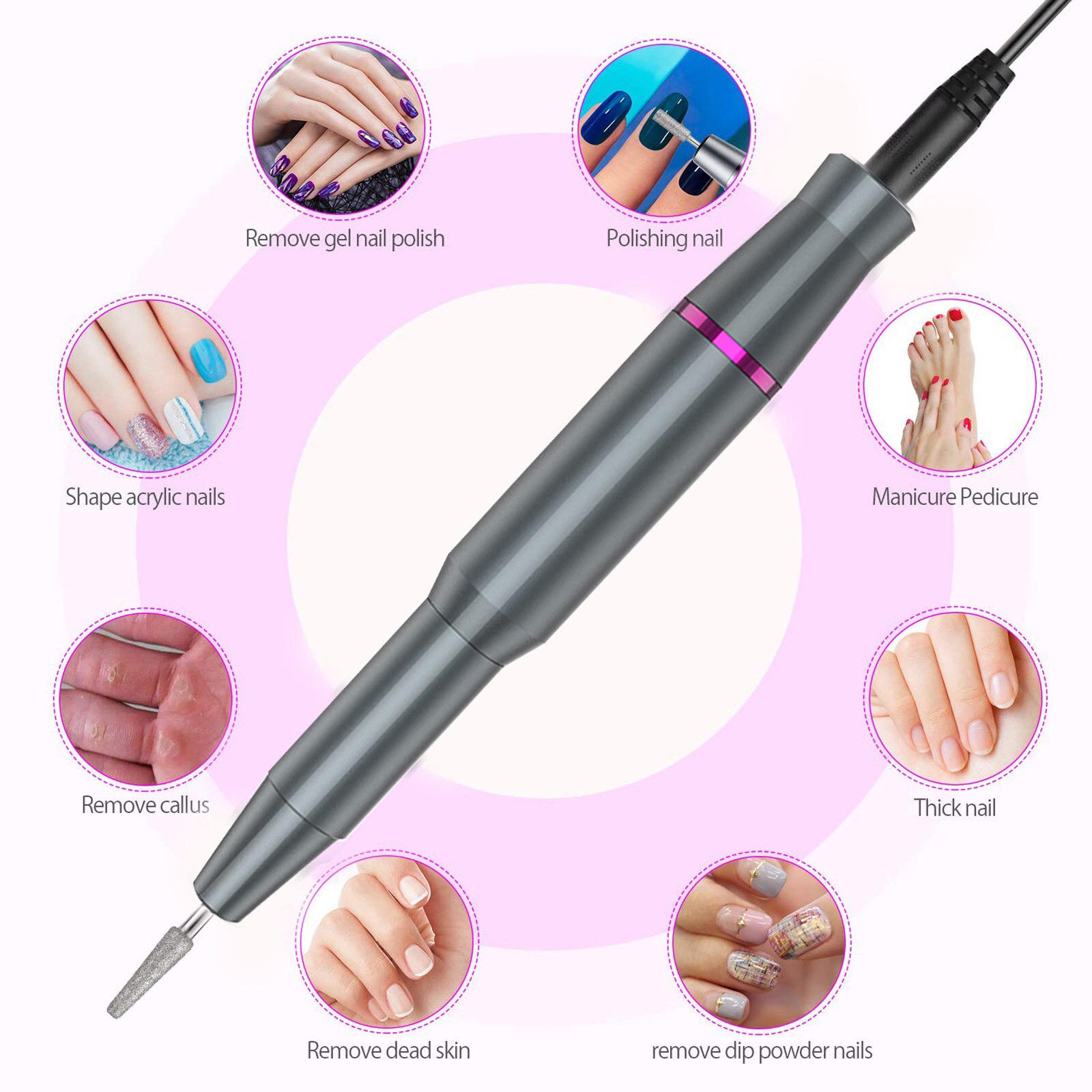 Freza unghii electrica profesionala, Zggzerg, 25000rpm, Directia F/R ...