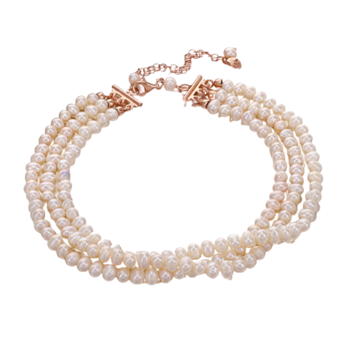 Colier Charm, din perle de cultura si argint placat cu aur roz, 37 cm ...