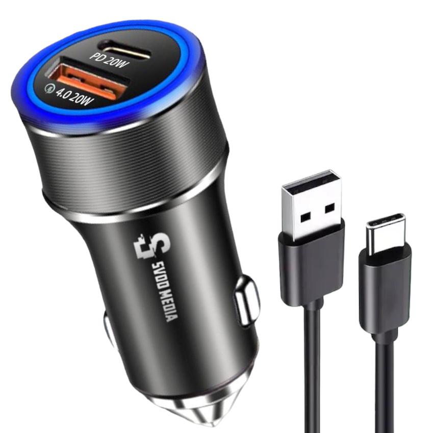 Incarcator auto SvodMedia® 40W Super Fast Charger USB si Type-C si ...
