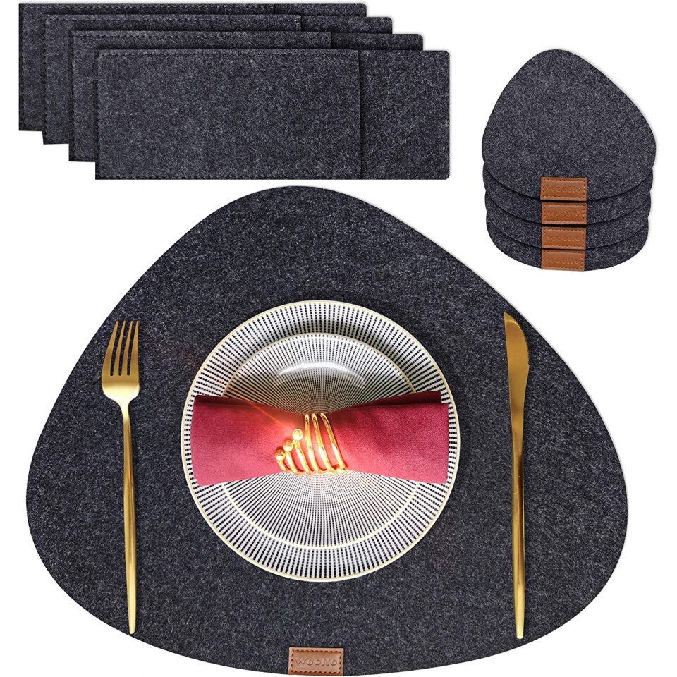 Set de 4 naproane pentru farfurii, 4 pentru cani/pahare si 4 suporturi ...