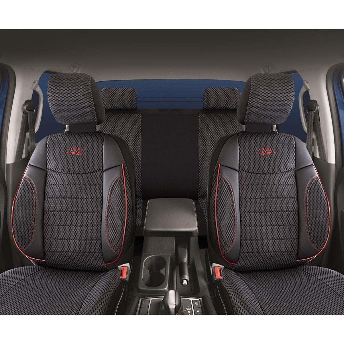 Set Huse Scaune Auto Panda Elegant, Negru-Gri cu cusatura rosie, 11 ...