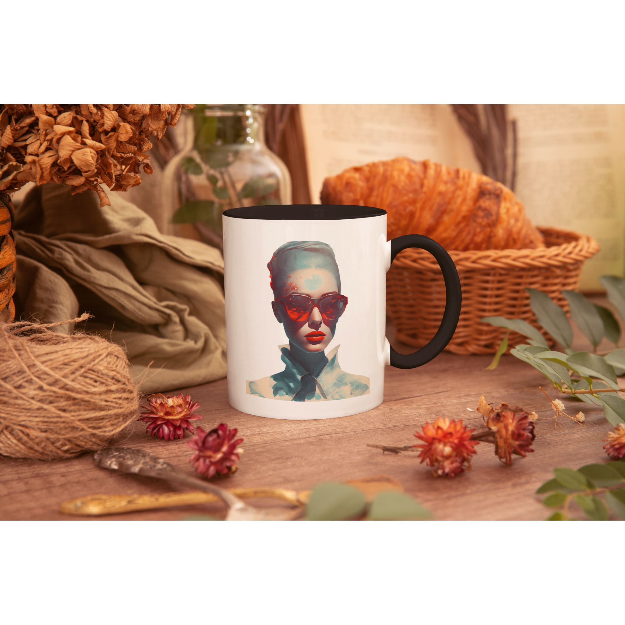 Bögre arccal, piros szemüveggel, kék haj, bizarr öltözet, sápadt arc ...