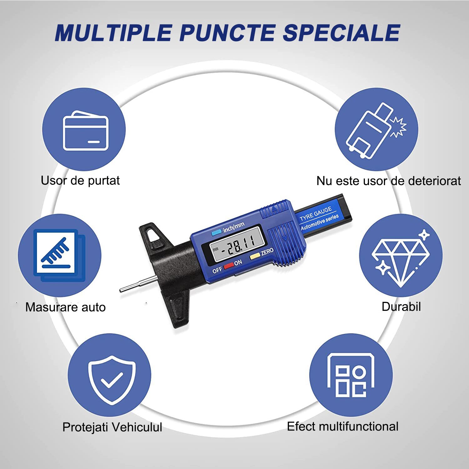 Subler digital masurat uzura anvelopa, Vaxiuja, 0-25mm, negru - eMAG.ro