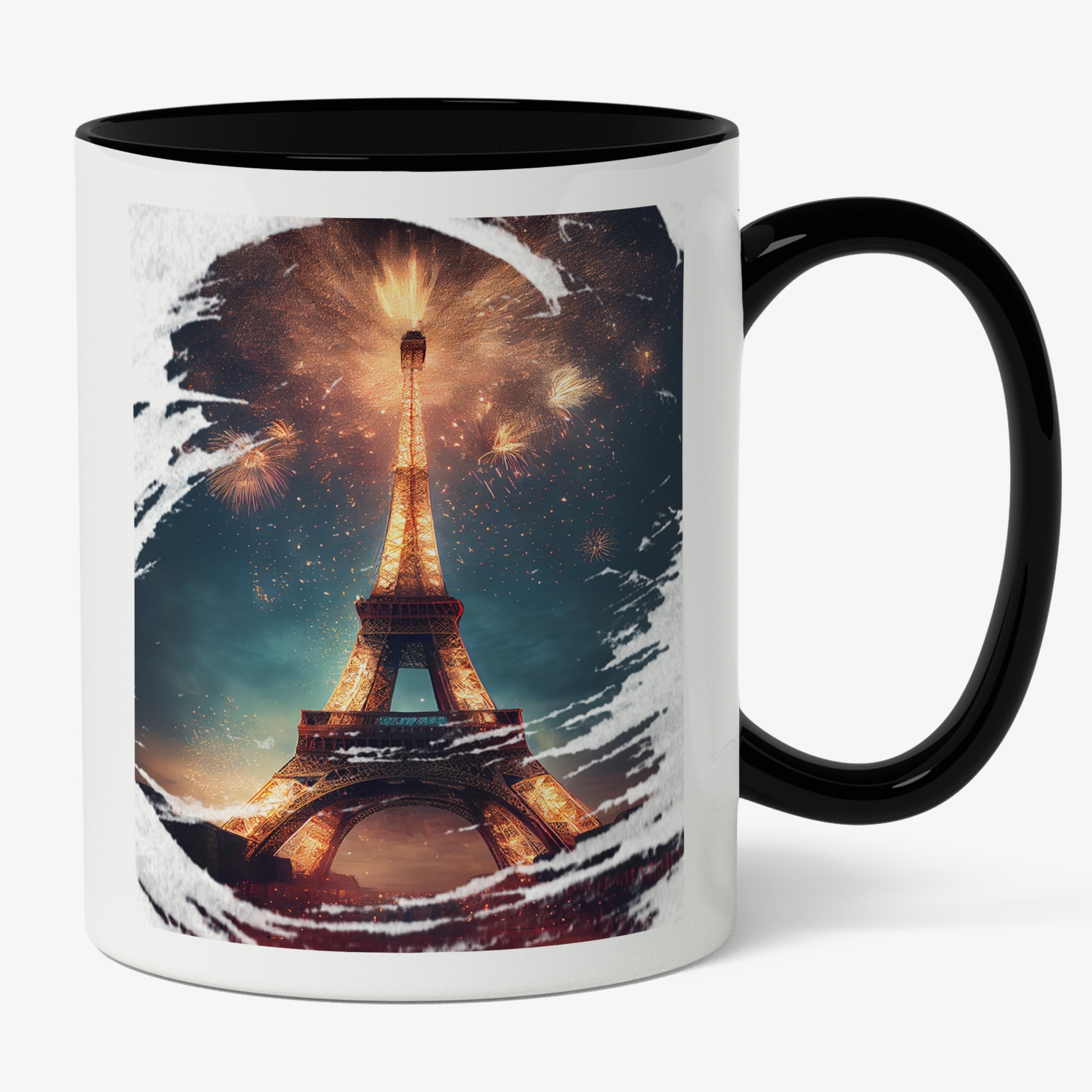 Cana Cu Pictura Turnul Eiffel, Cer Luminat Cu Artificii, Paris, Franta ...