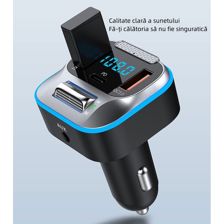 Автомобилен Bluetooth FM трансмитер IOOIOO, Bluetooth 5.0, бързо ...