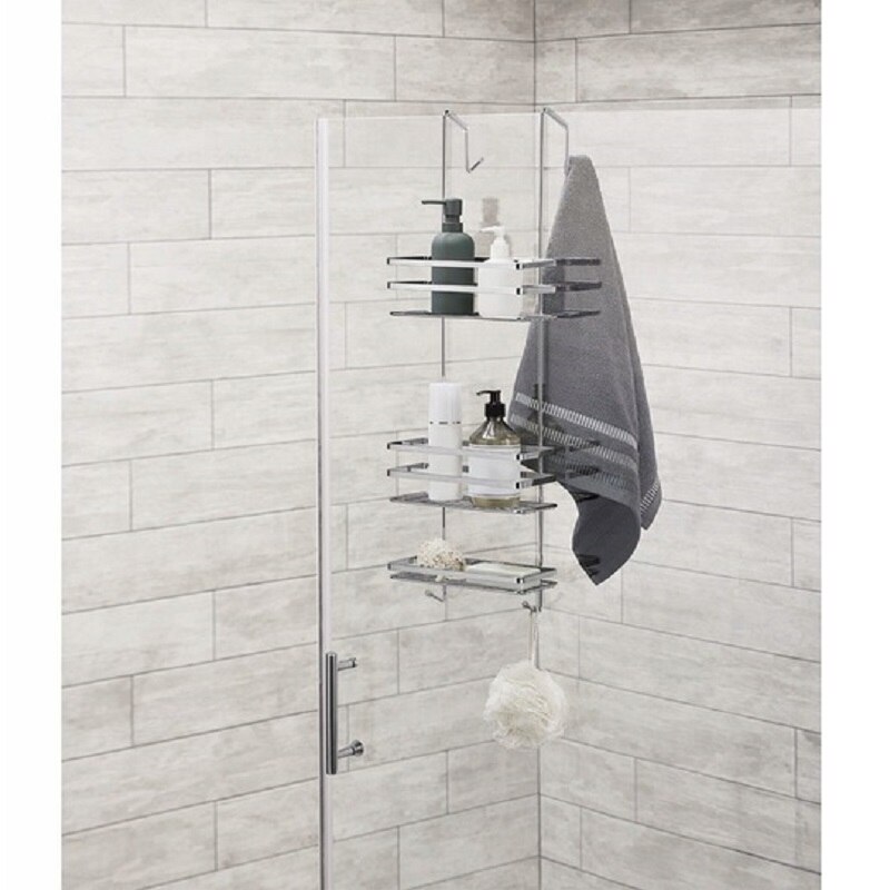 Etajera de baie pentru dus 3 etajere, 24x78,5x25 cm, Gonga® Argintiu ...