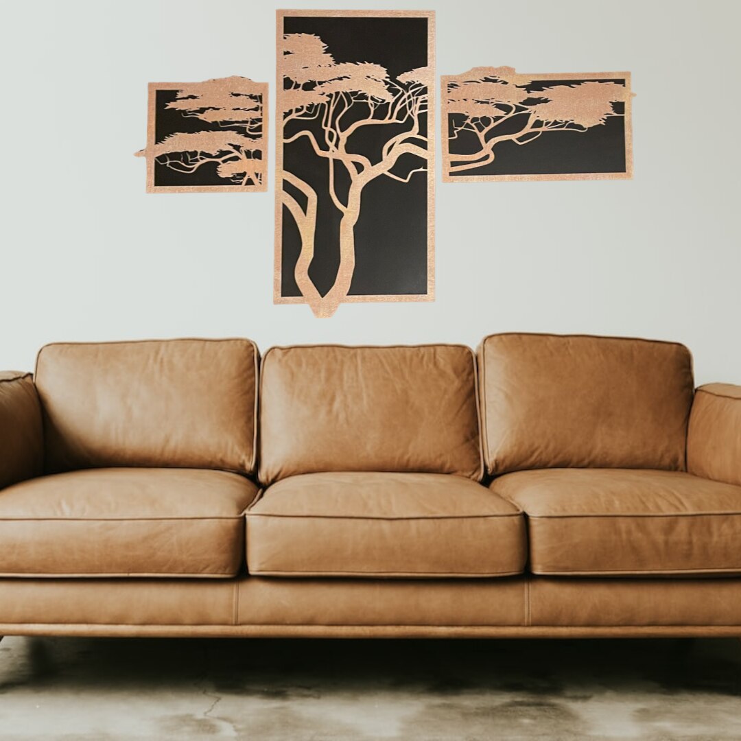 Set Tablou Copac Africa, 3 piese, lemn, 100 x 55 cm - eMAG.ro