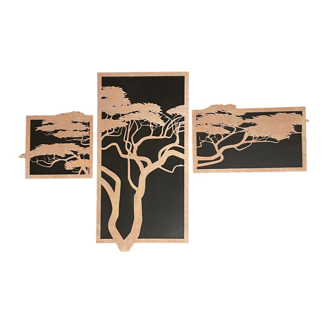 Set Tablou Copac Africa, 3 piese, lemn, 100 x 55 cm - eMAG.ro