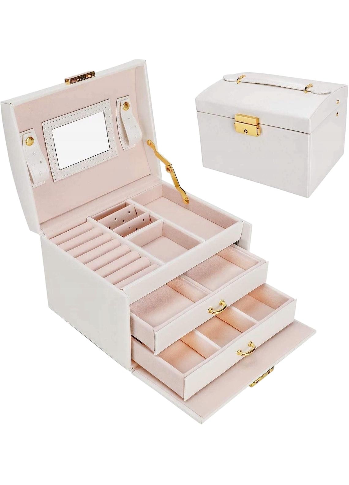 Cufar de bijuterii cu oglinda, ROSFIX, Piele ecologica, Multiple ...