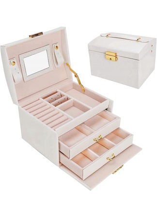 Cufar de bijuterii cu oglinda, ROSFIX, Piele ecologica, Multiple ...