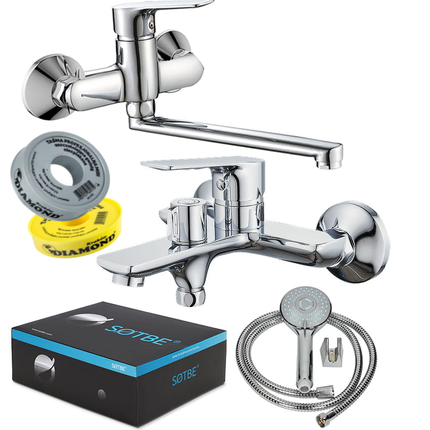 Set baterii sanitare, Sotbe, Montare perete, Crom - eMAG.ro