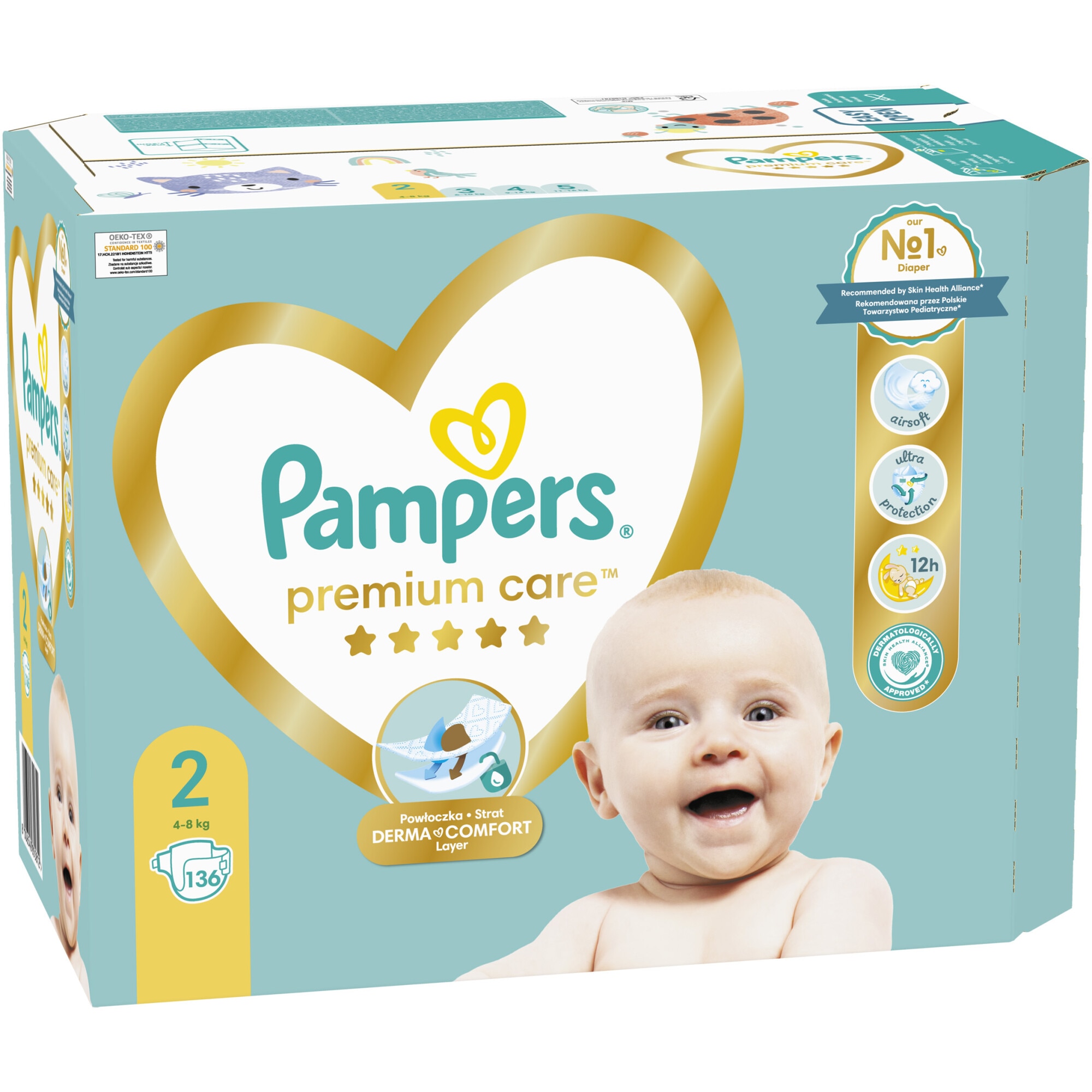 Пелени Pampers Premium Care Mega Box Размер 2, 4-8 кг, 136 бр - eMAG.bg