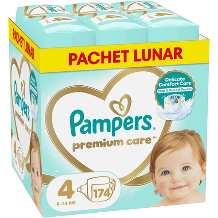 Scutece Pampers Premium Care Marimea 4, 9kg-14kg, 174 buc - eMAG.ro