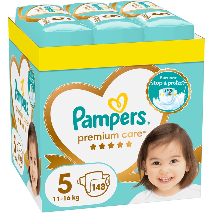 Scutece Pampers Premium Care XXL Marimea 5, 11-16 kg, 148 buc - eMAG.ro