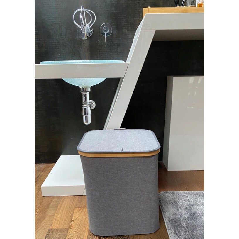 Cos pliabil pentru rufe, Bumbac/Bambus, Cu capac, 41 l, 33x33x38 cm ...