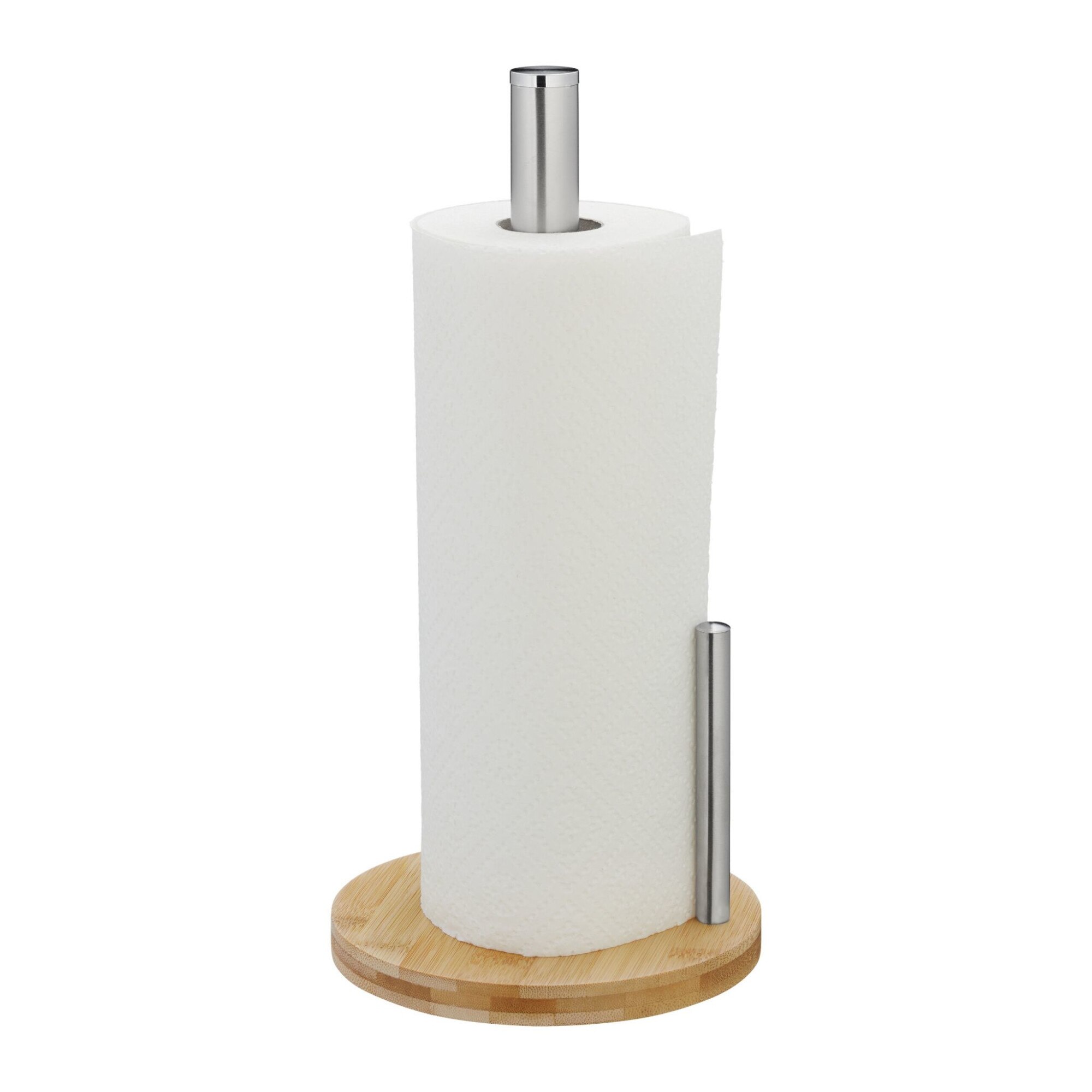Suport rola de hartie pentru bucatarie, cu opritor, din bambus si otel ...