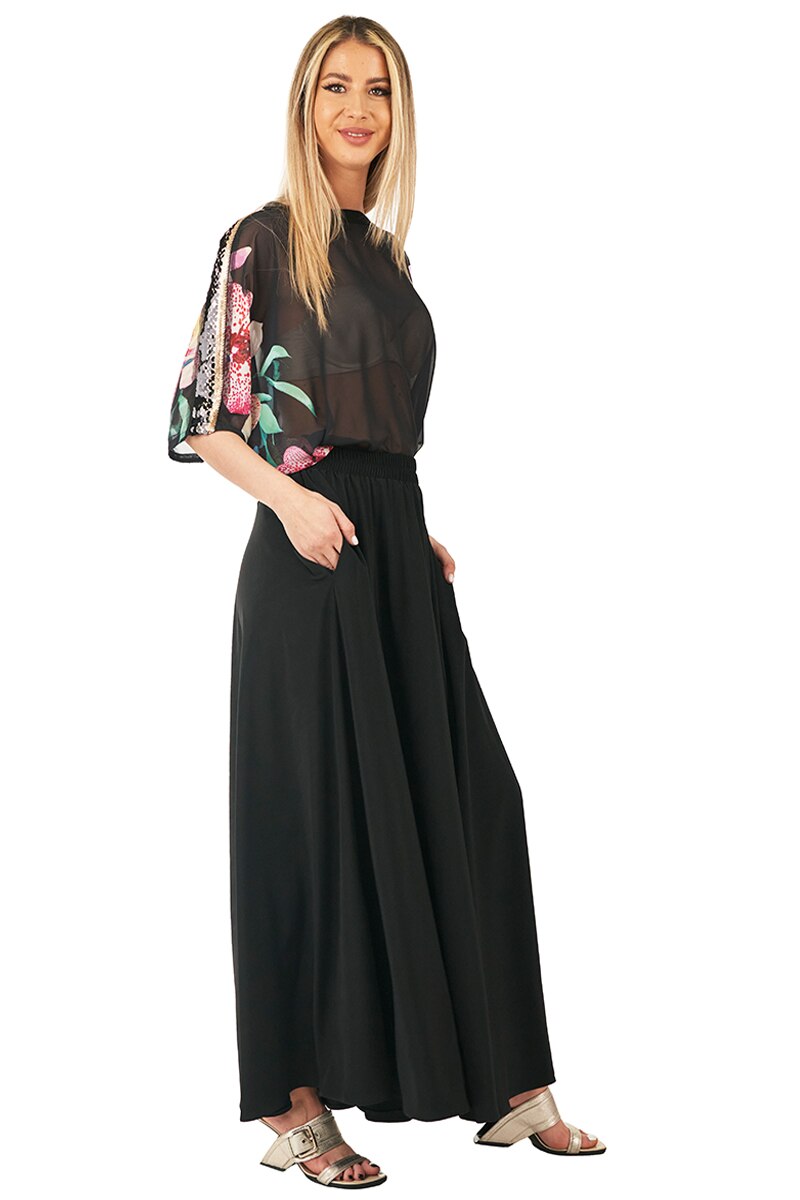 Fusta de dama maxi neagra din satin cu buzunare, Inga Valerie, 40 EU ...