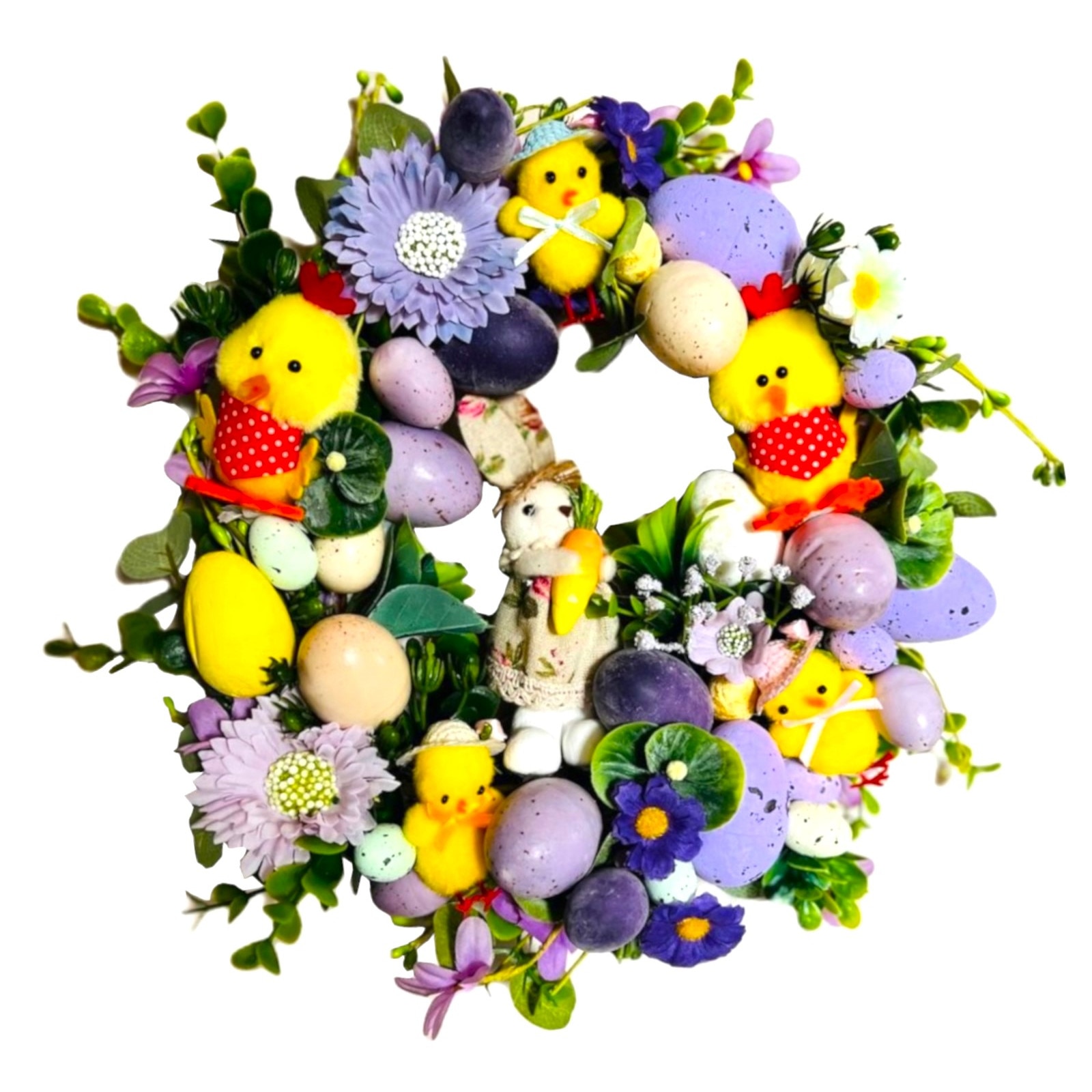 Coronita decorativa de Paste, figurine tematice, oua, pui galbeni ...