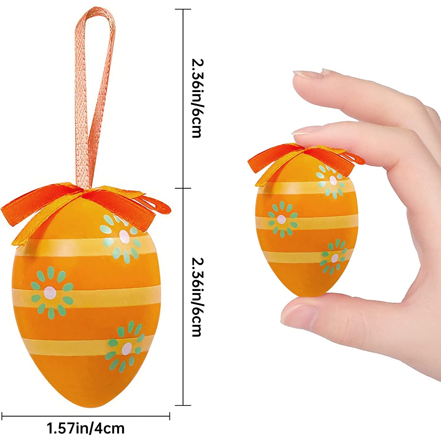 Set 6 oua de Paste, decorative, din plastic cu panglica pentru agatat ...