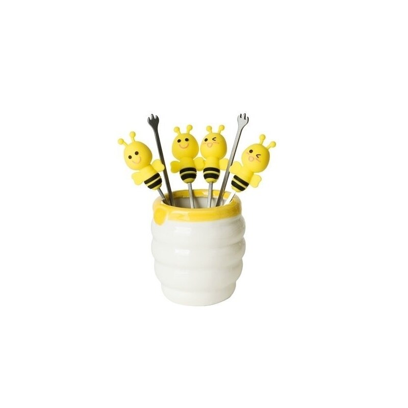 Set 6 furculite metalice in forma de albinute din silicon, cu vas ...