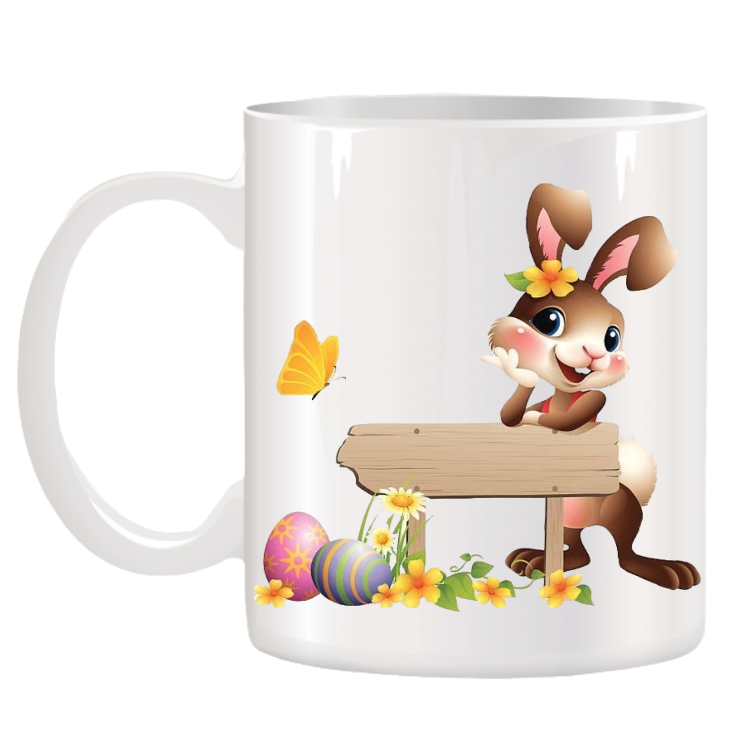 Cana personalizata pentru Paste, imagine cu iepuras, ceramica alba ...