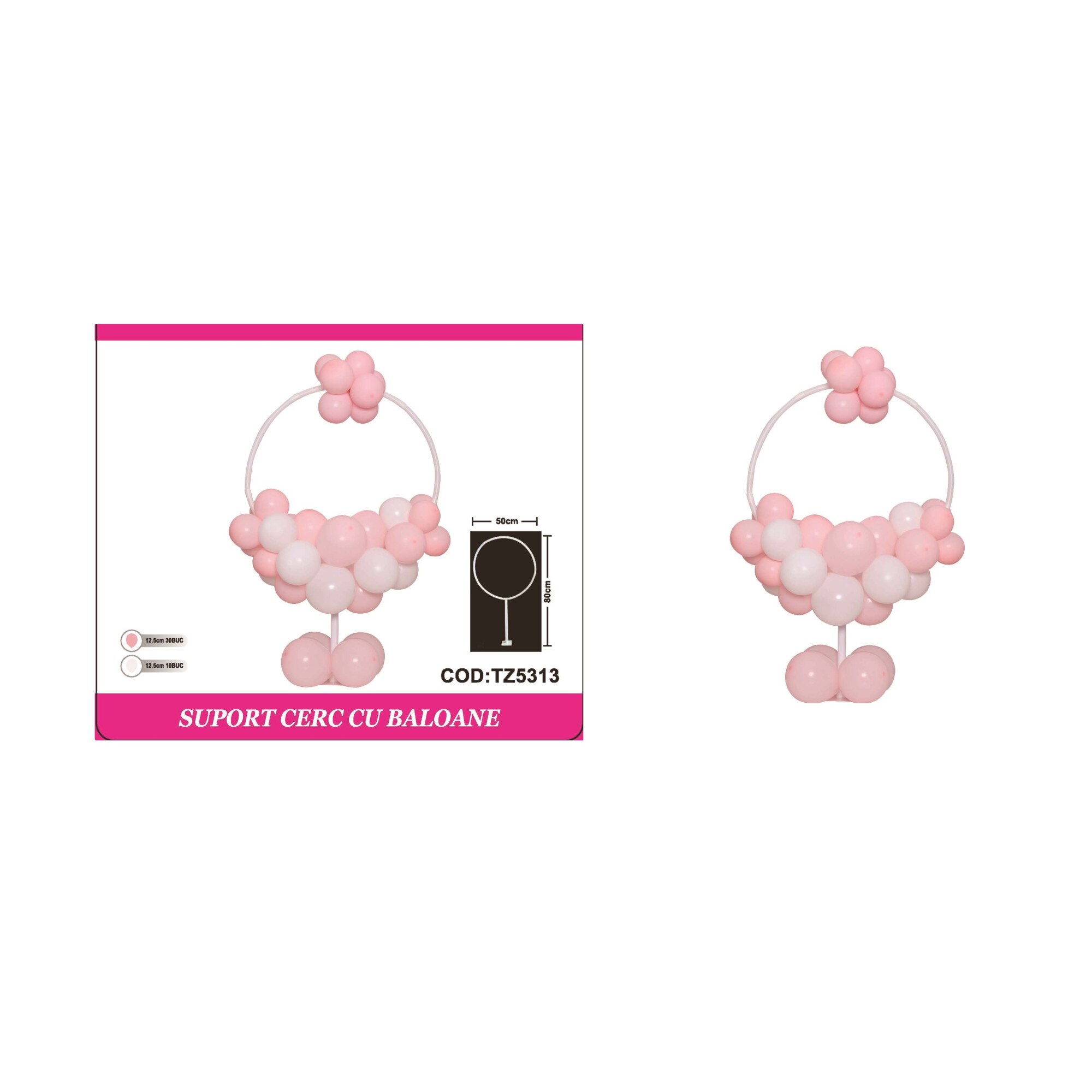 Set Suport Cerc din plastic, 80 cm x 50 cm, cu 40 baloane din latex Roz ...