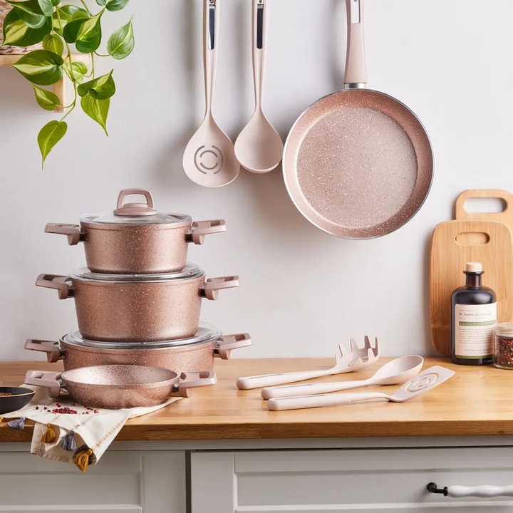 Set de bucatarie, Karaca, 13 piese, 3 Oale 3 capac 2 Tigai 5 Ustensile ...