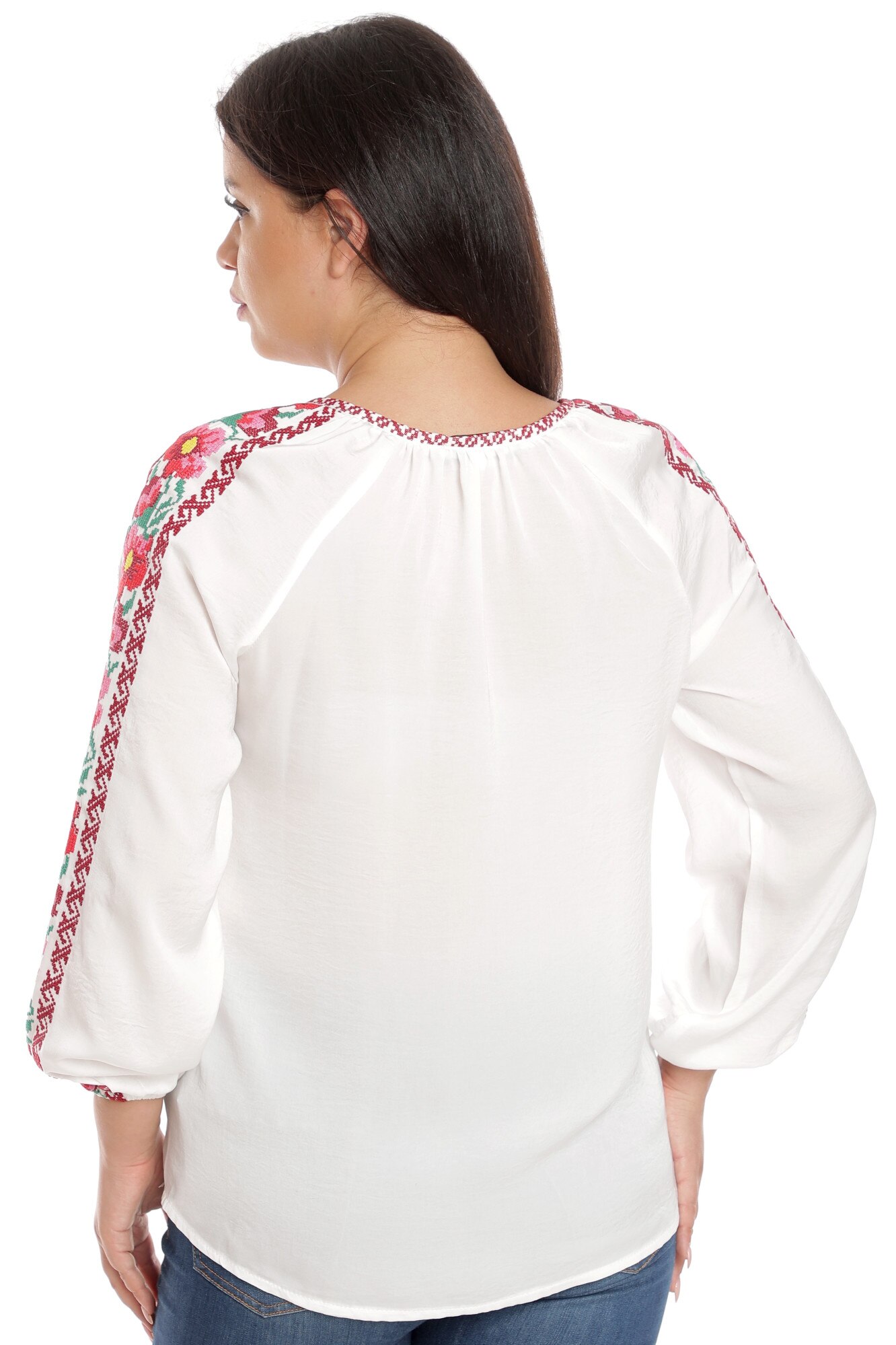 Ie traditionala romaneasca, imitatie matase, broderie maneci, alba ...