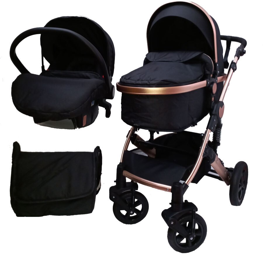 Carucior 3 in 1 cu suspensii, BabyDary, Landoul Reversibil, Negru, 0 ...