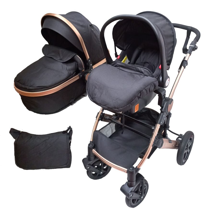 Carucior 3 in 1 cu suspensii, BabyDary, Landoul Reversibil, Negru, 0 ...