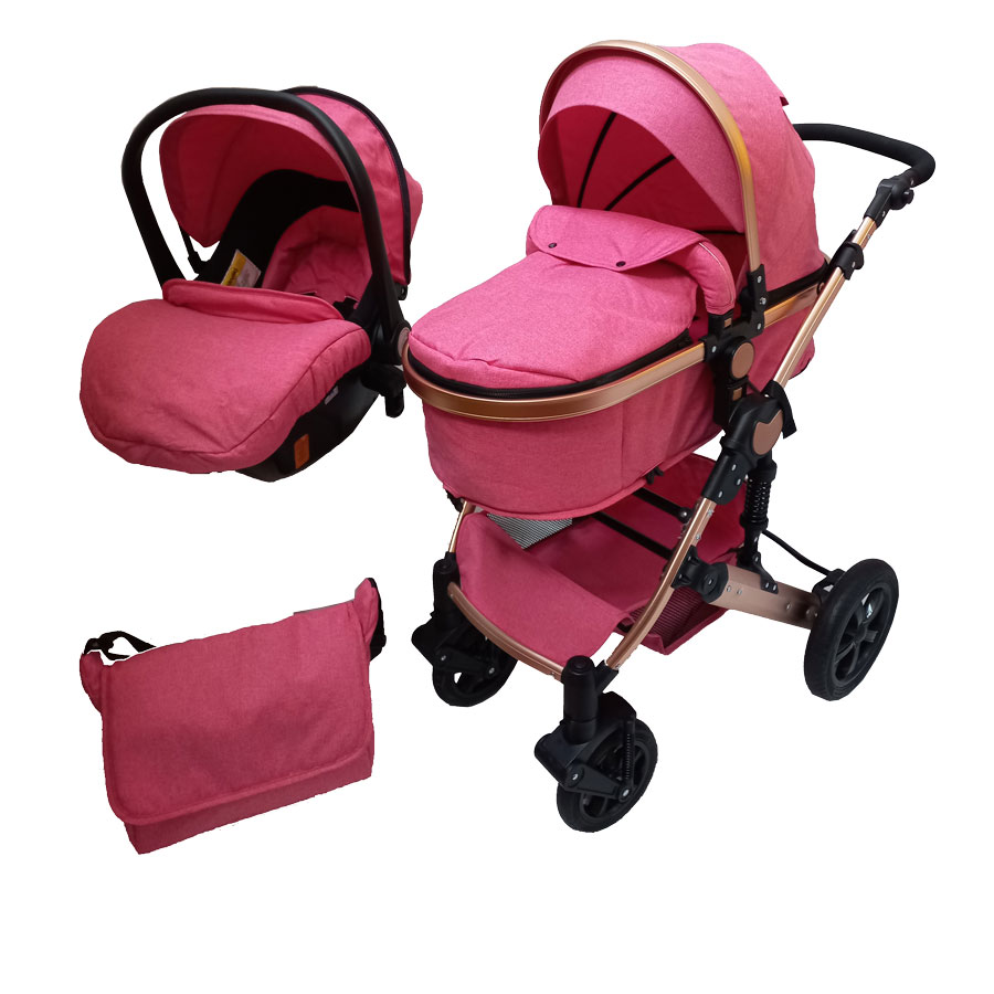 Carucior 3 in 1 cu suspensii, BabyDary, Landoul Reversibil, Roz, 0 - 36 ...