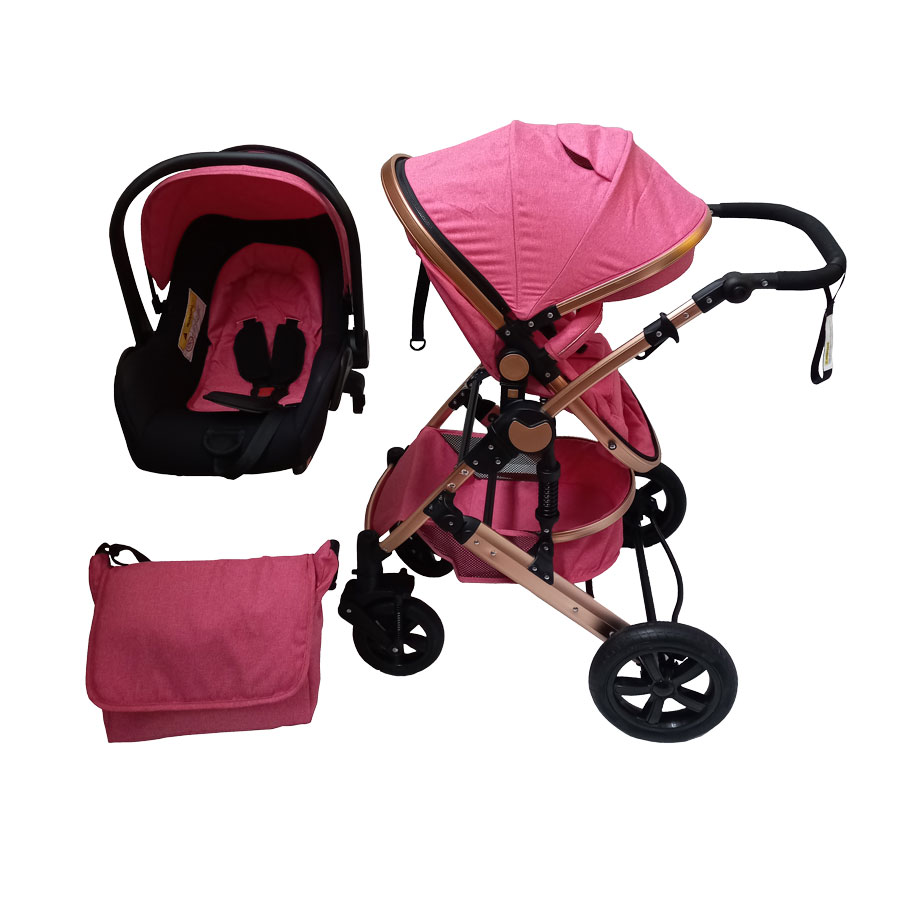 Carucior 3 in 1 cu suspensii, BabyDary, Landoul Reversibil, Roz, 0 - 36 ...