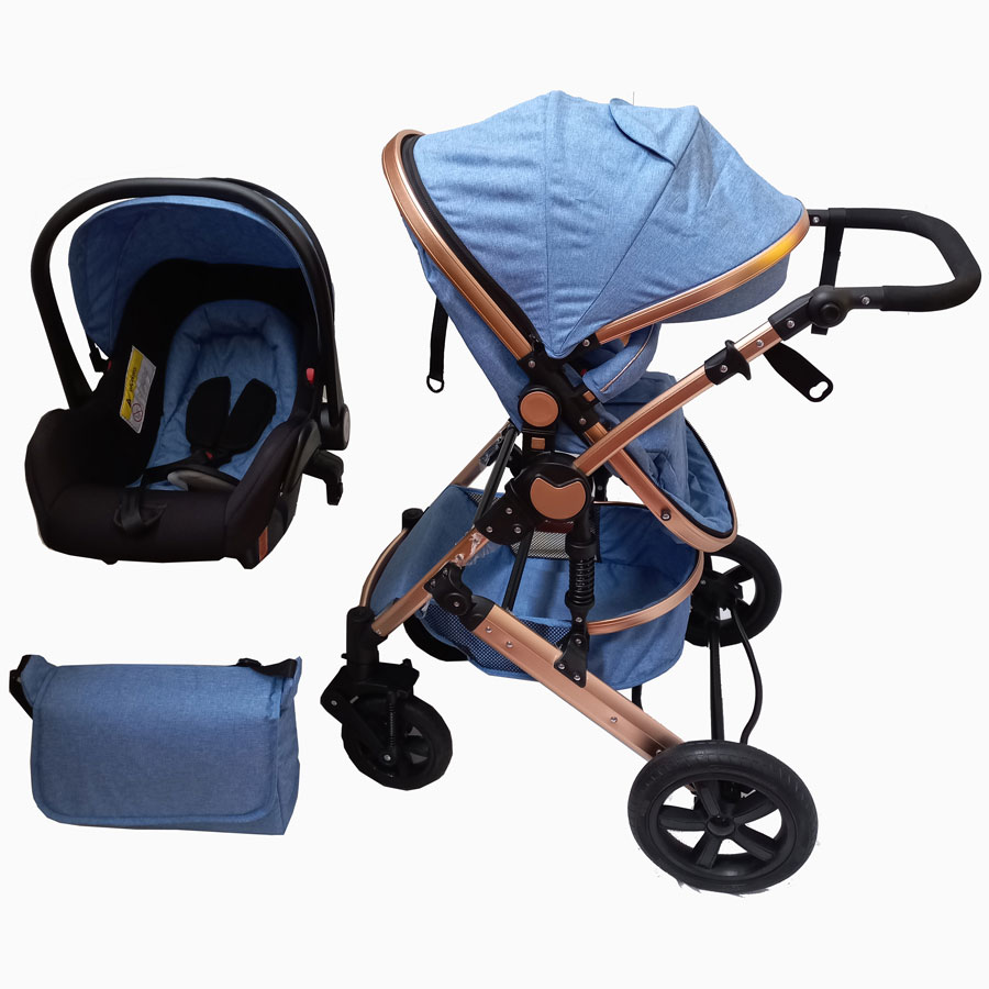 Carucior 3 in 1 cu suspensii, BabyDary, Landoul Reversibil, Albastru, 0 ...