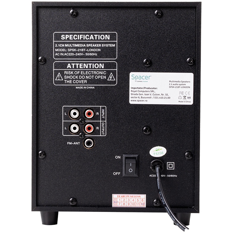 Boxe Spacer 2.1, RMS: 20W (2 x 5W + 10W), subwoofer lemn MDF, USB/FM ...