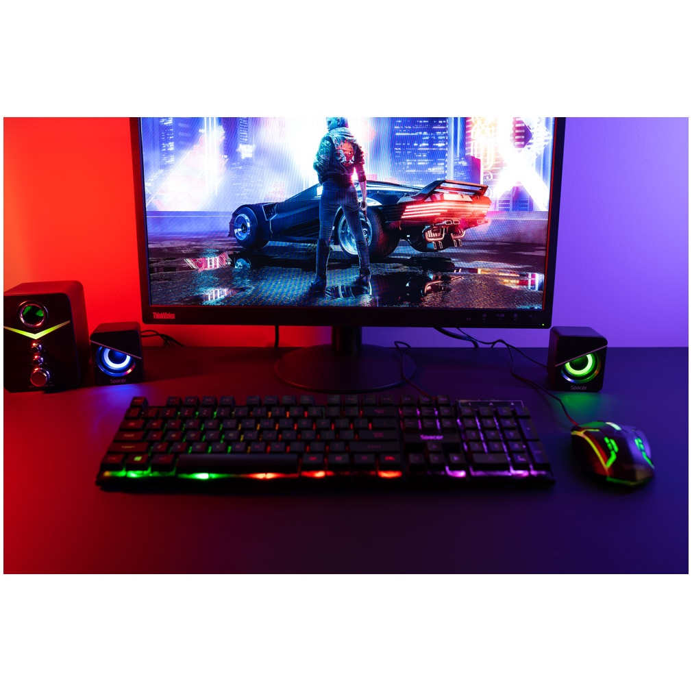 Boxe Spacer Gaming 2.1, RMS: 11W (2 x 3W + 5W), Negru - eMAG.ro