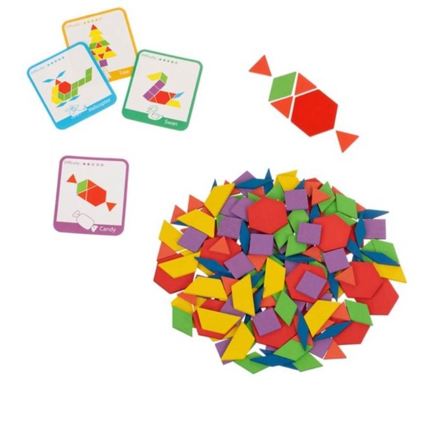 Joc educativ tangram, cu forme geometrice si 24 cartonase, Multicolor ...