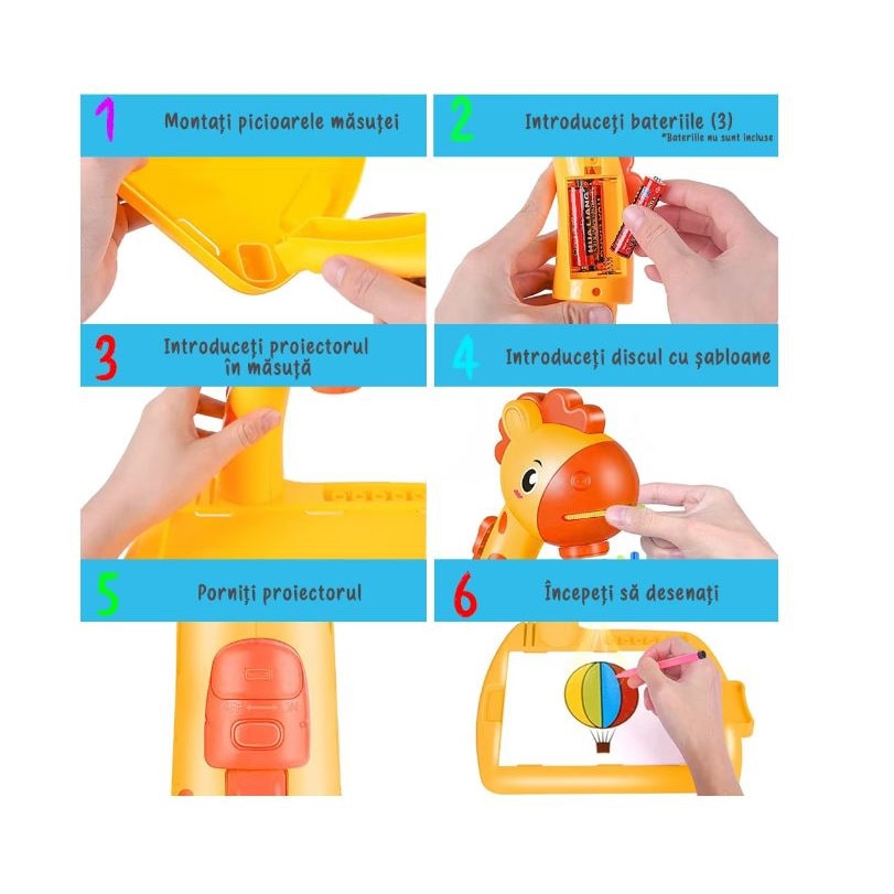 Jucarie educationala tip tabla, masuta de desenat cu proiector, cu ...