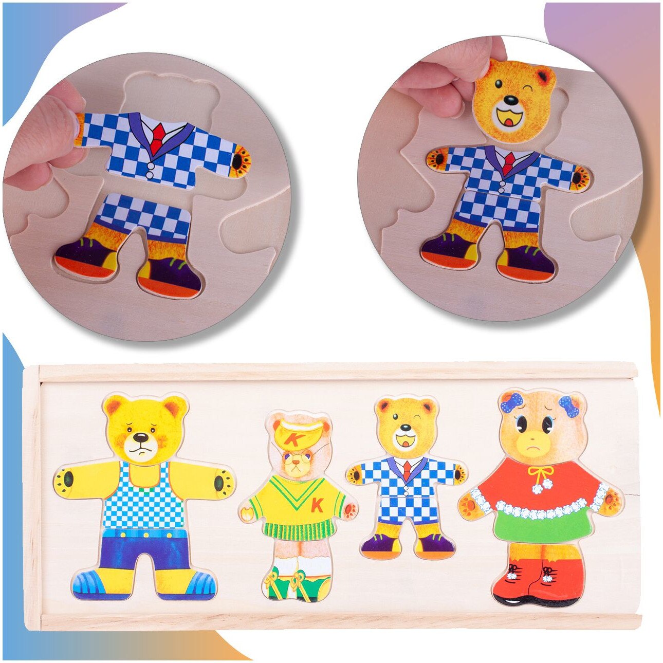 Joc educativ tip puzzle Imbraca cei 4 ursuleti SOLTOY® cu 72 de ...