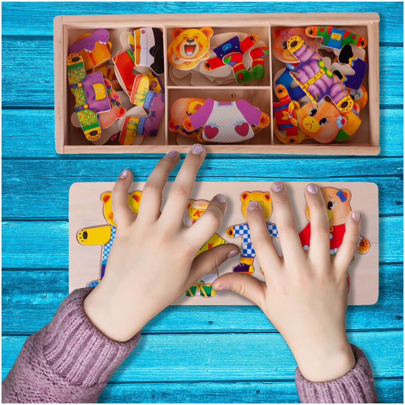 Joc educativ tip puzzle Imbraca cei 4 ursuleti SOLTOY® cu 72 de ...