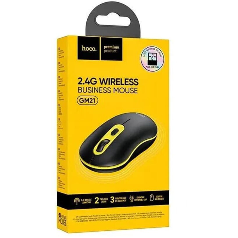 Mouse Wireless 1000-1600 DPI - Hoco (GM21) - Black / Yellow - eMAG.bg