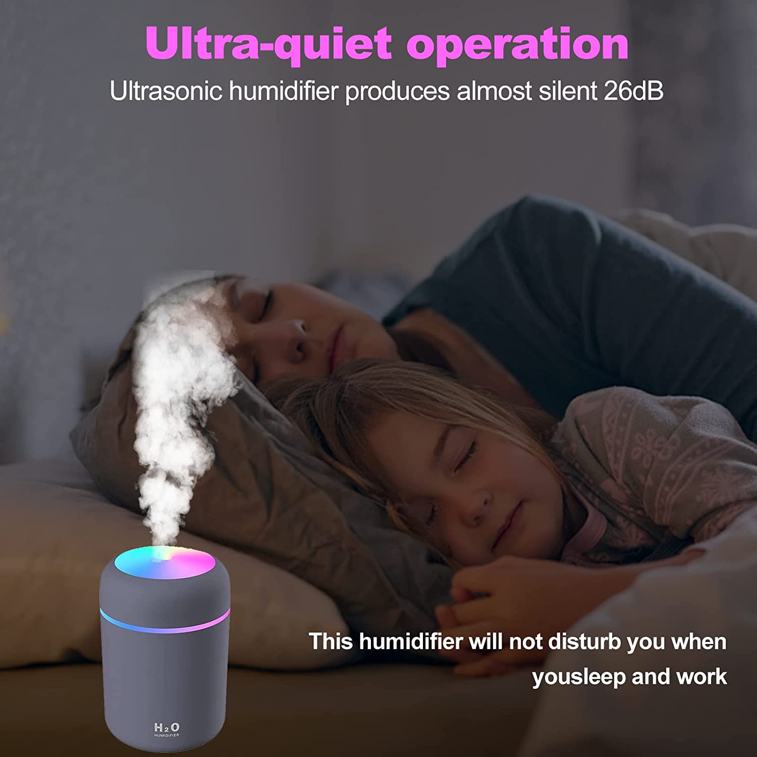 Umidificator pentru Camera sau Masina, Difuser cu Lumini LED RGB si 2 ...