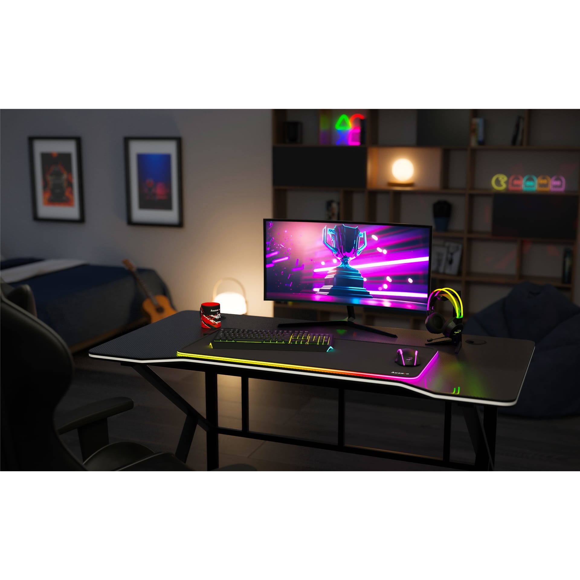 Birou Gaming, Huzaro Hero 1.6, 120 x 60 x 77 cm, Cadru Otel, Blat Fibra ...