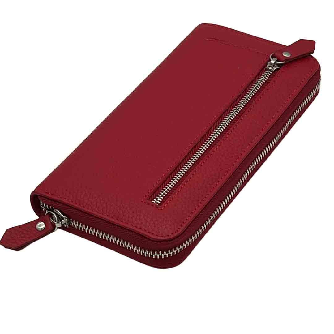 Portofel Dama cu Multe Compartimente din Piele Naturala, Rosu, 20 x 10 x 2.5 cm - eMAG.ro