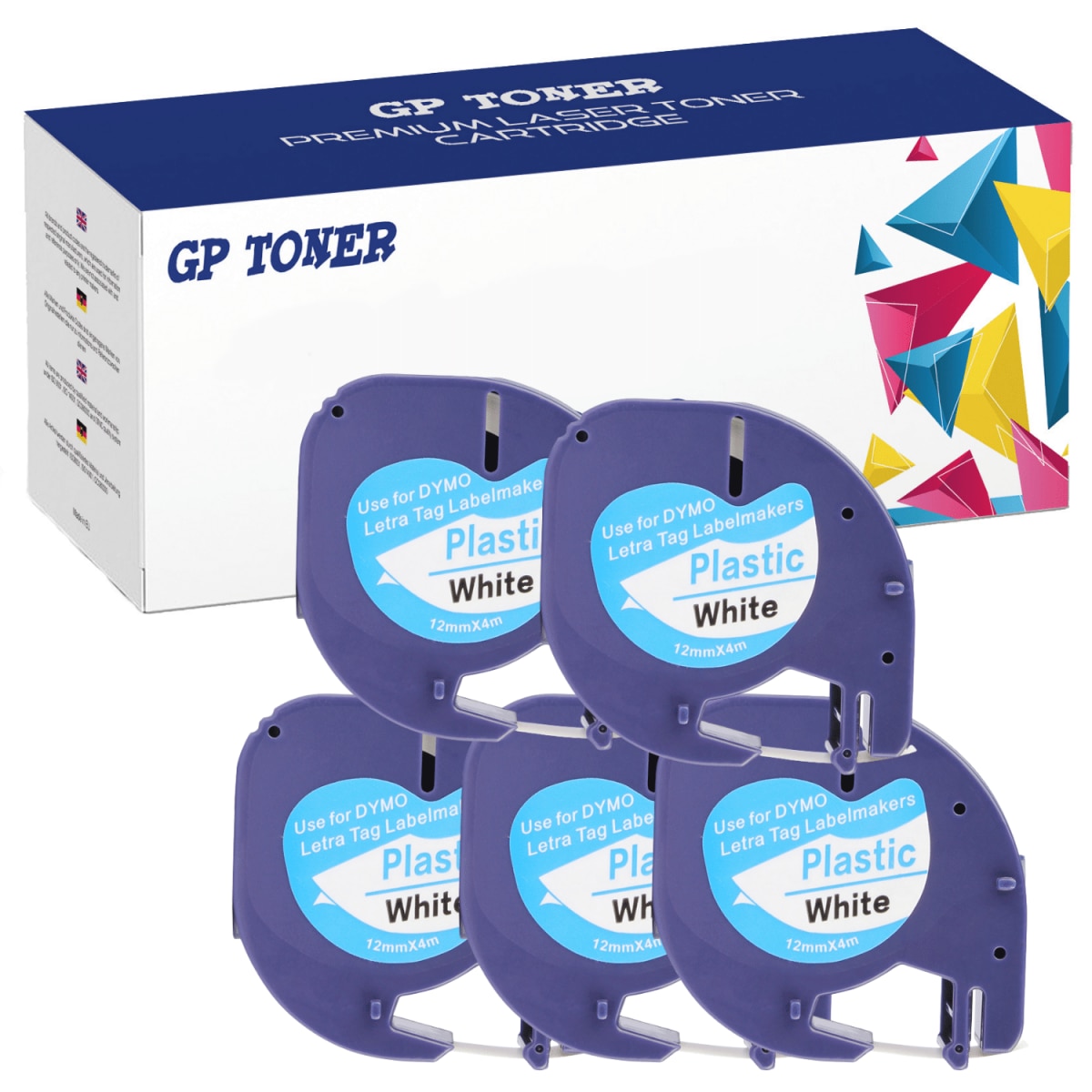 Set de 5 Dymo LetraTag 59422 Banda 12mm x 4m plastic alb - inlocuire ...